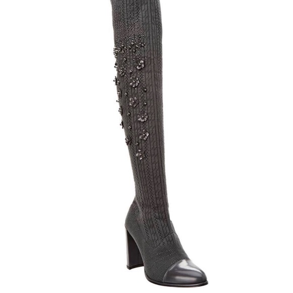 Stuart Weitzman | Shoes | New Stuart Weitzman Longlegs Grey Thigh High Embellished Sock Boots Sz ...